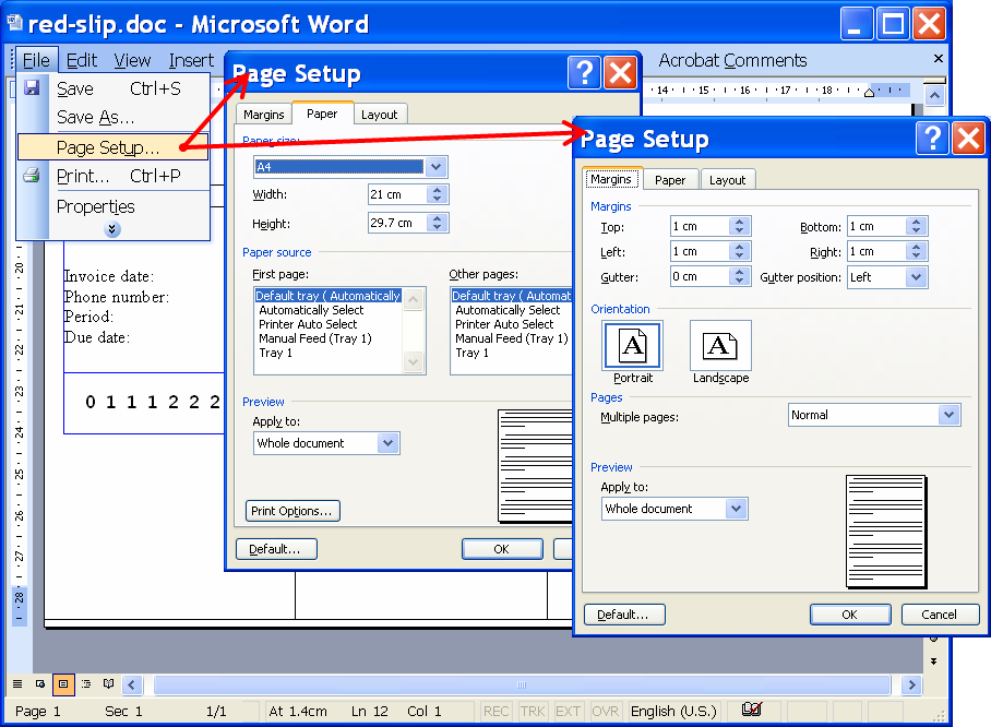 Creating MS Word templates for Swiss post red and orange payment slips