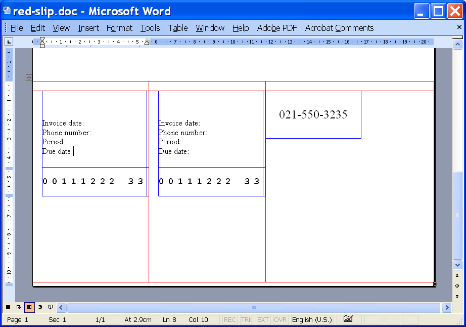 Creating MS Word templates for Swiss post red and orange payment slips