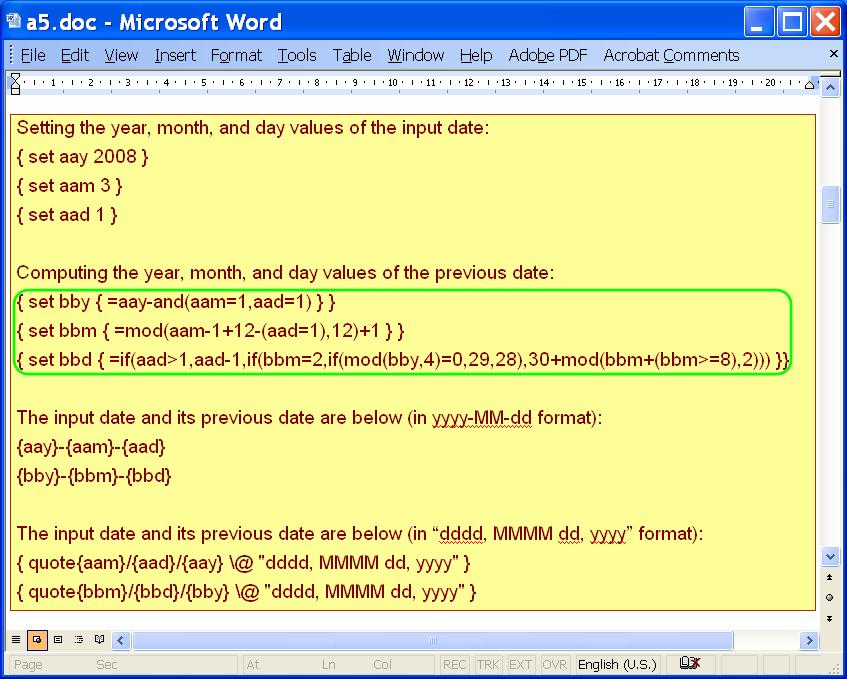 MS Word field formulas: creating arrays and computing dates using excel ...